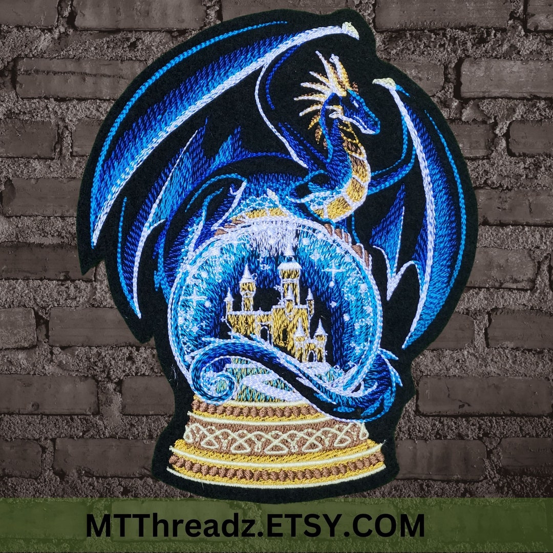 Dragon Snow Globe Patch Sapphire Dragon Patch Fantasy Dragon Iron on ...
