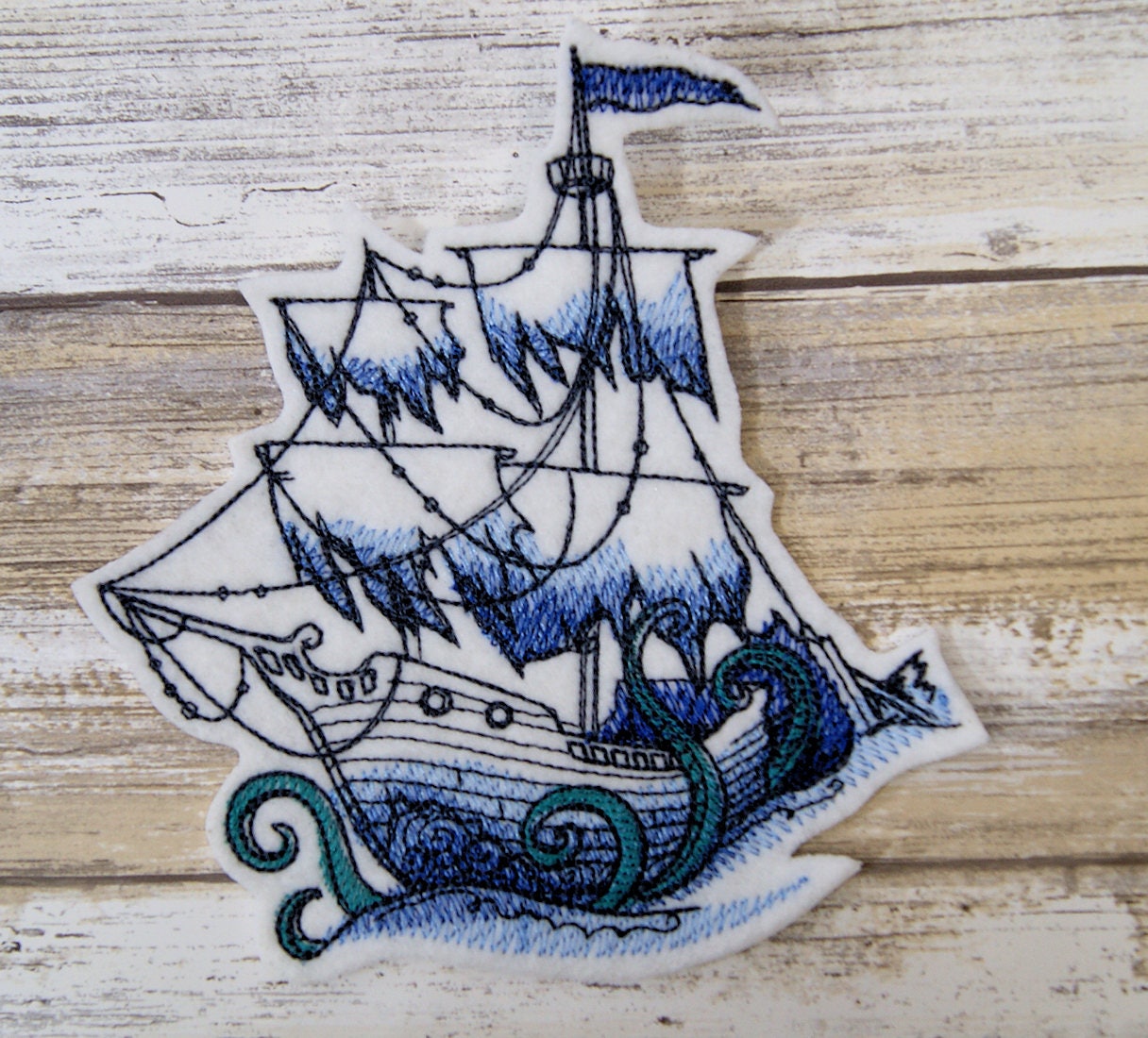 Deep Blue Ghost Ship Tentacles Iron on Embroidery Patch Mtcoffinz ...