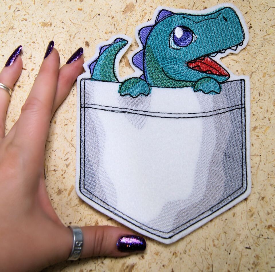 Pocket Monster Green Dinosaur Iron on Embroidery Patch | Etsy