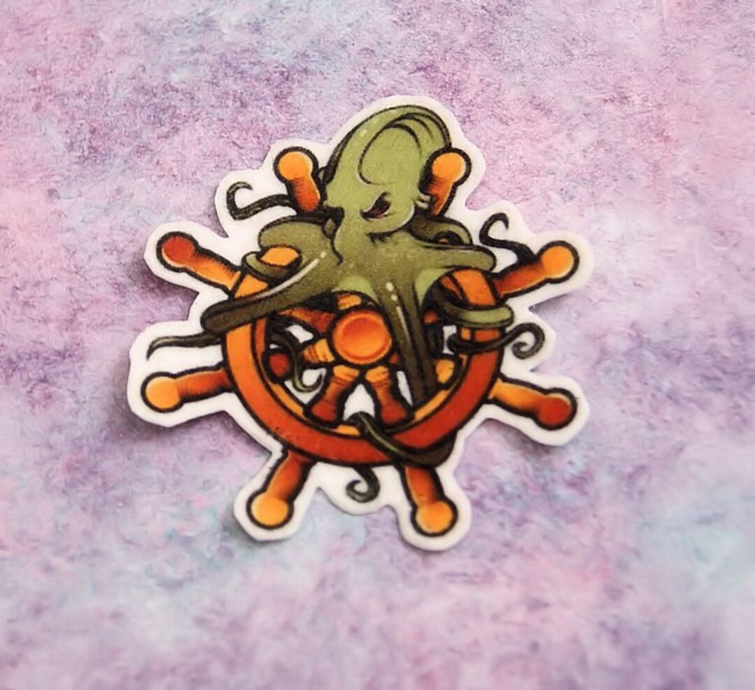 Octopus Patch Captains Wheel Nautical Iron on Patch Green Octopus Patch ...