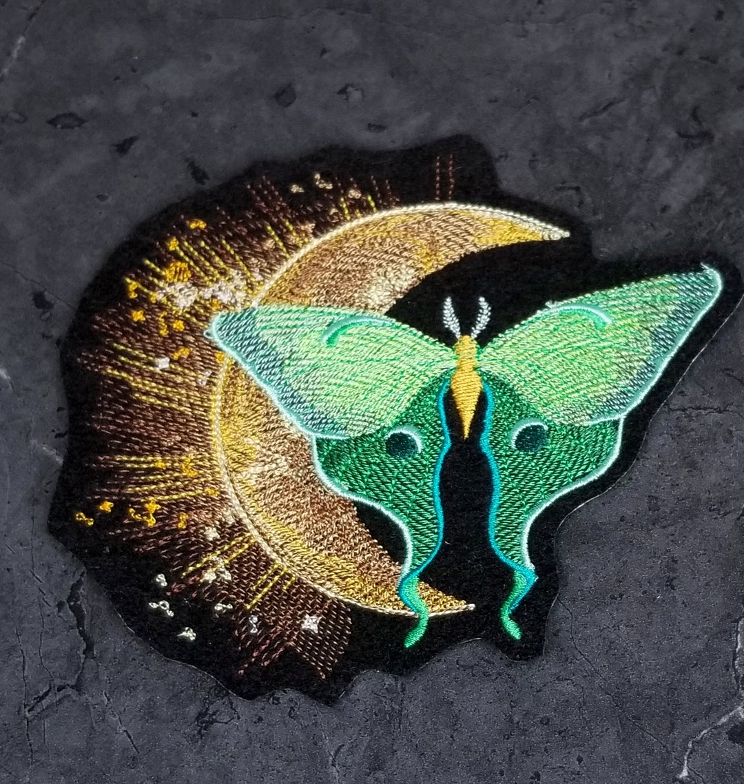 Midnight Luna Moth Crescent Moon Iron on Embroidery Patch Mtcoffinz ...
