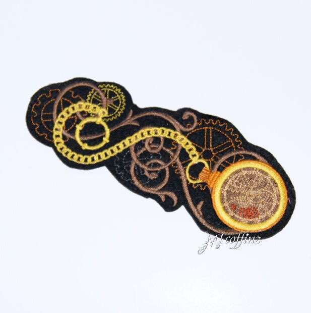 Steampunk Gear Pocket Watch Iron on Embroidery Patch Mtcoffinz - Etsy