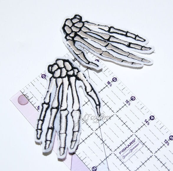 Spooky Skeleton Hand Bones Mirror Pair Iron on Embroidery - Etsy