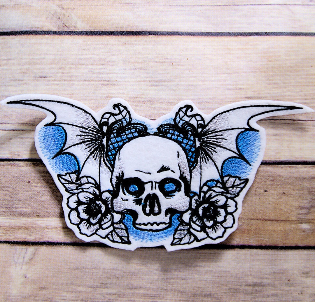 Winged Skull Phantasm Blue Iron on Embroidery Patch Mtcoffinz - Choose ...