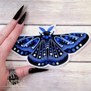 Animalia Moth- Blue Black Tribal Iron on Embroidery Patch Mtcoffinz ...