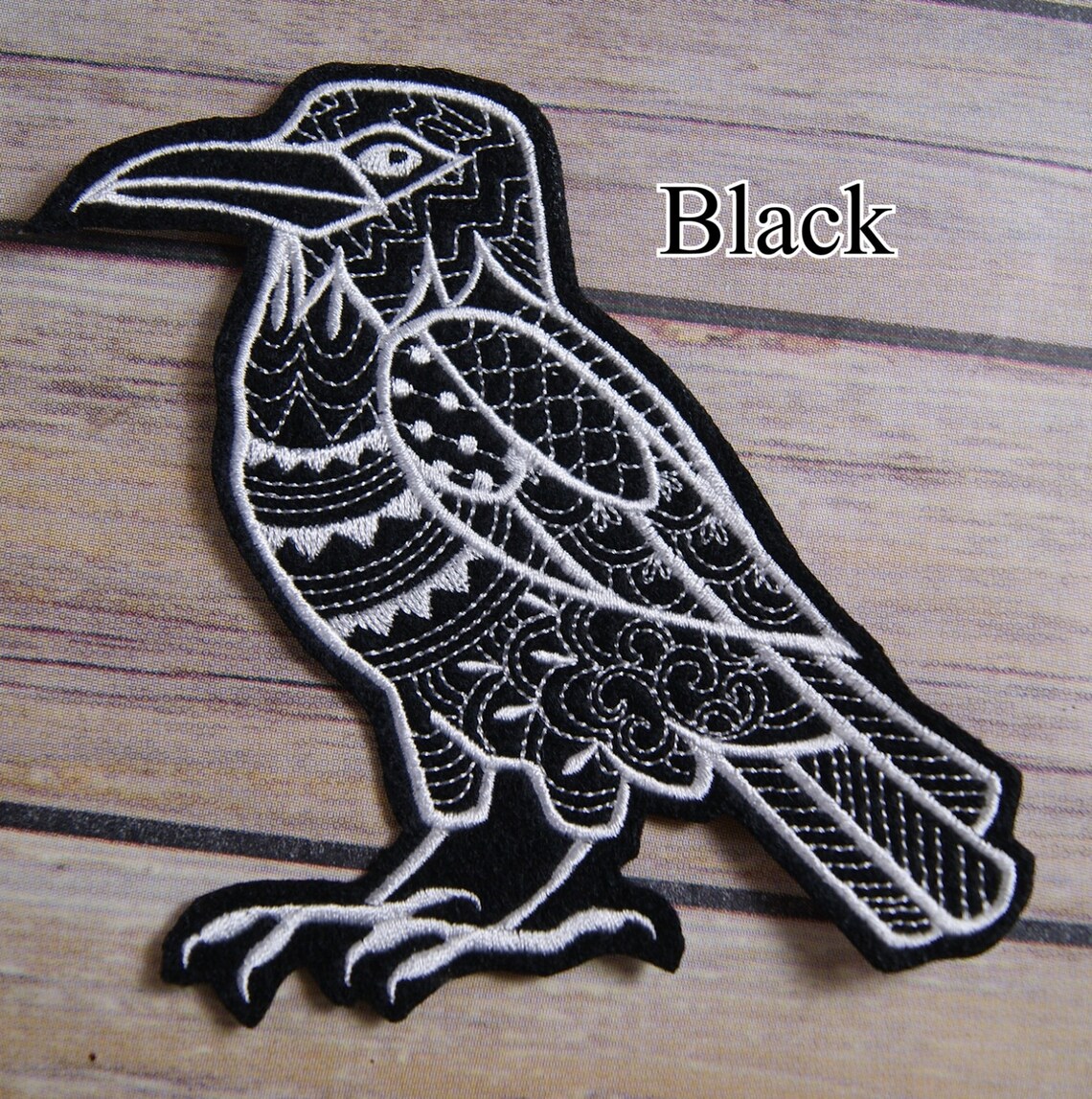 Raven Black White Iron on Embroidery Patch Mtcoffinz - Etsy