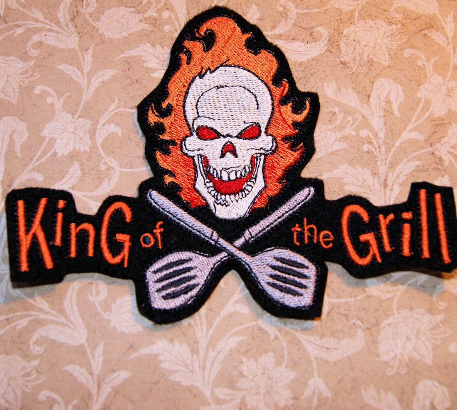 King of the Grill Skull BBQ Iron on Embroidery Patch Mtcoffinz ...