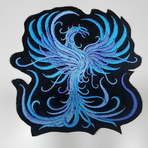 Blue Phoenix Patch Blue Ice Phoenix Iron on Blue Flames Embroidery ...