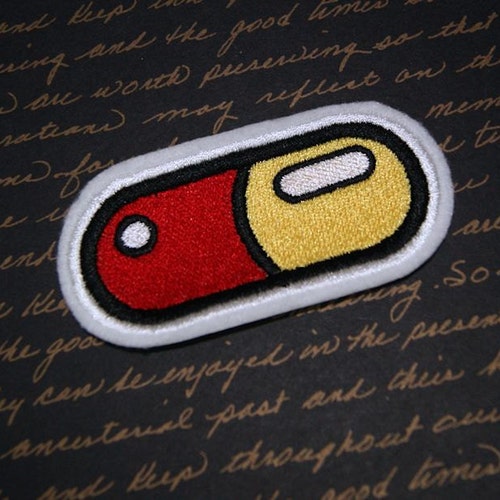 Red Yellow Pill Capsule Iron on Embroidery Patch Mtcoffinz - Etsy