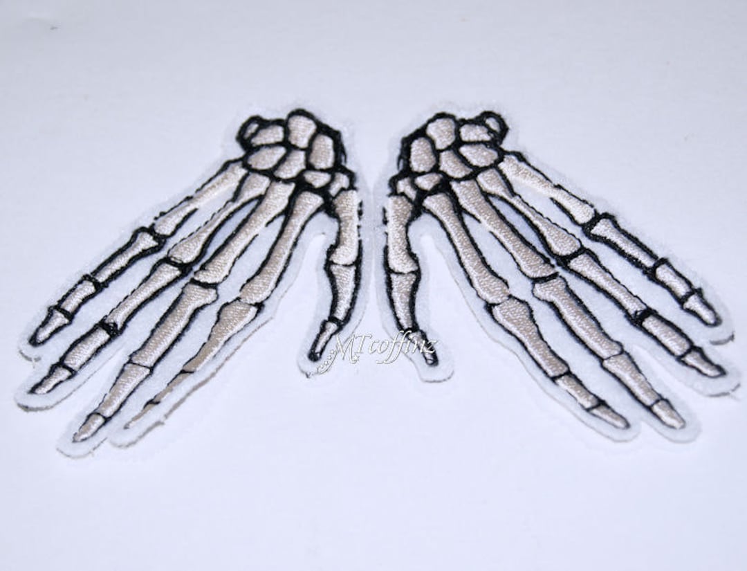 Spooky Skeleton Hand Bones Mirror Pair Iron on Embroidery Patch ...