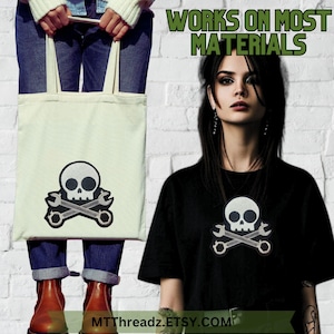 Wrench Skull Patch Mechanic Skull Crossbones Biker Skull Iron on ...