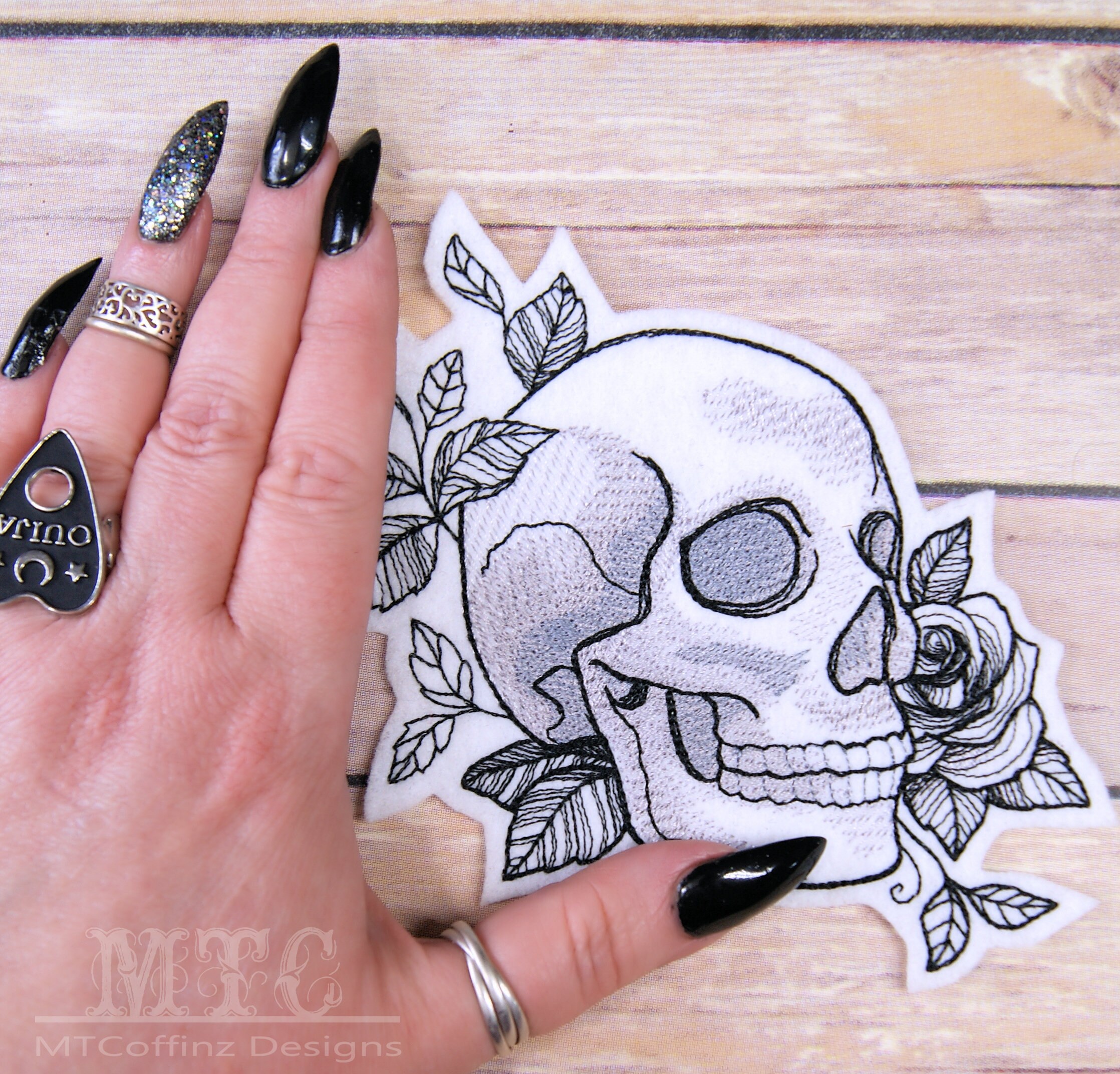 Shadow Skull and Roses Black White Iron on Embroidery Patch | Etsy