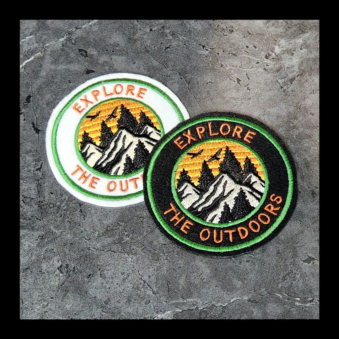 Explore the Outdoors Round Mountain Merit Badge Iron on Embroidery ...