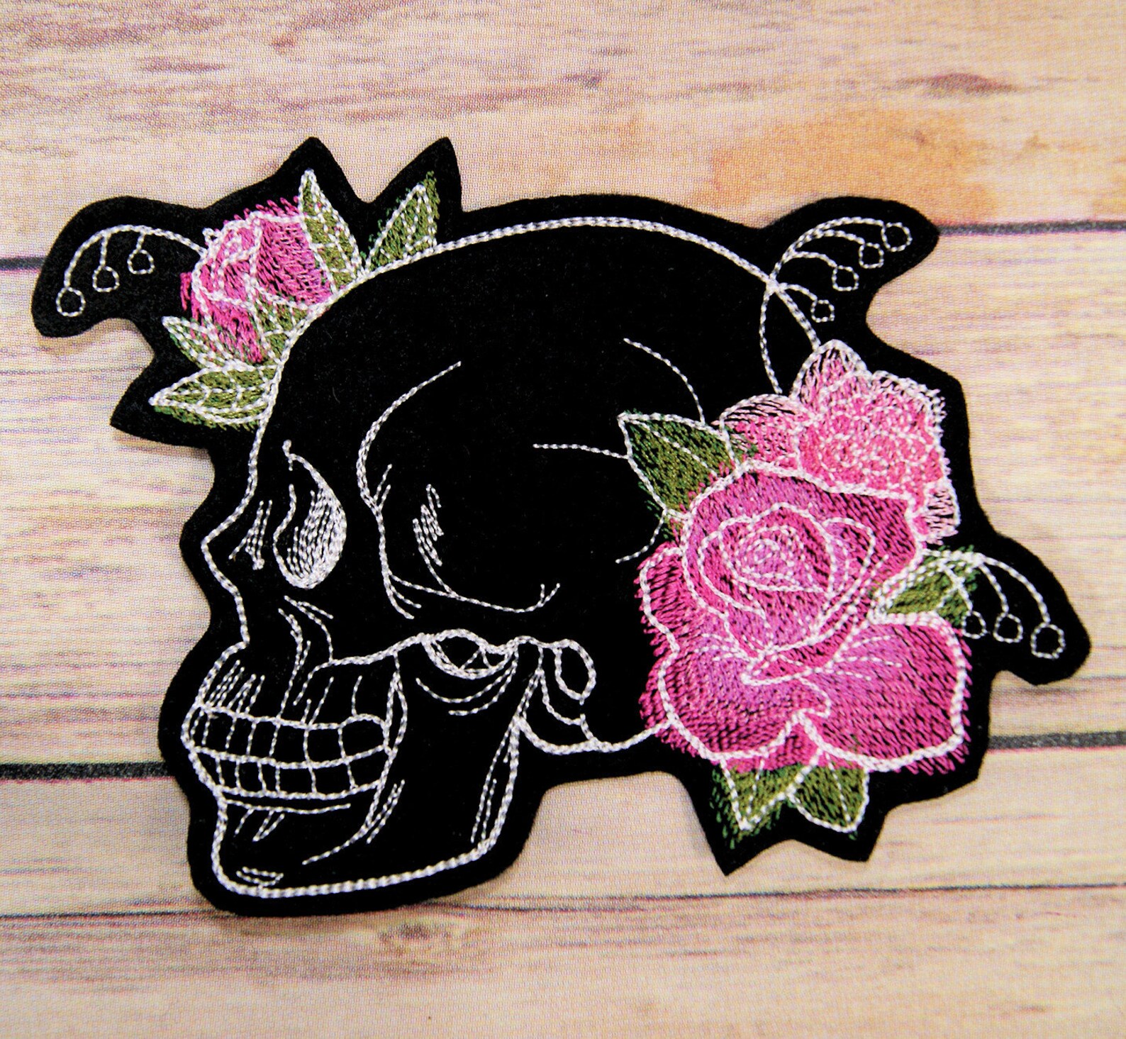 Human Skull Flowers Gothic Dire Blooms Iron on Embroidery Patch ...