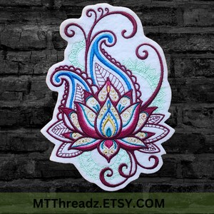 Lotus Patch Mehndi Lotus Flower Splash Iron on Embroidery Patch ...