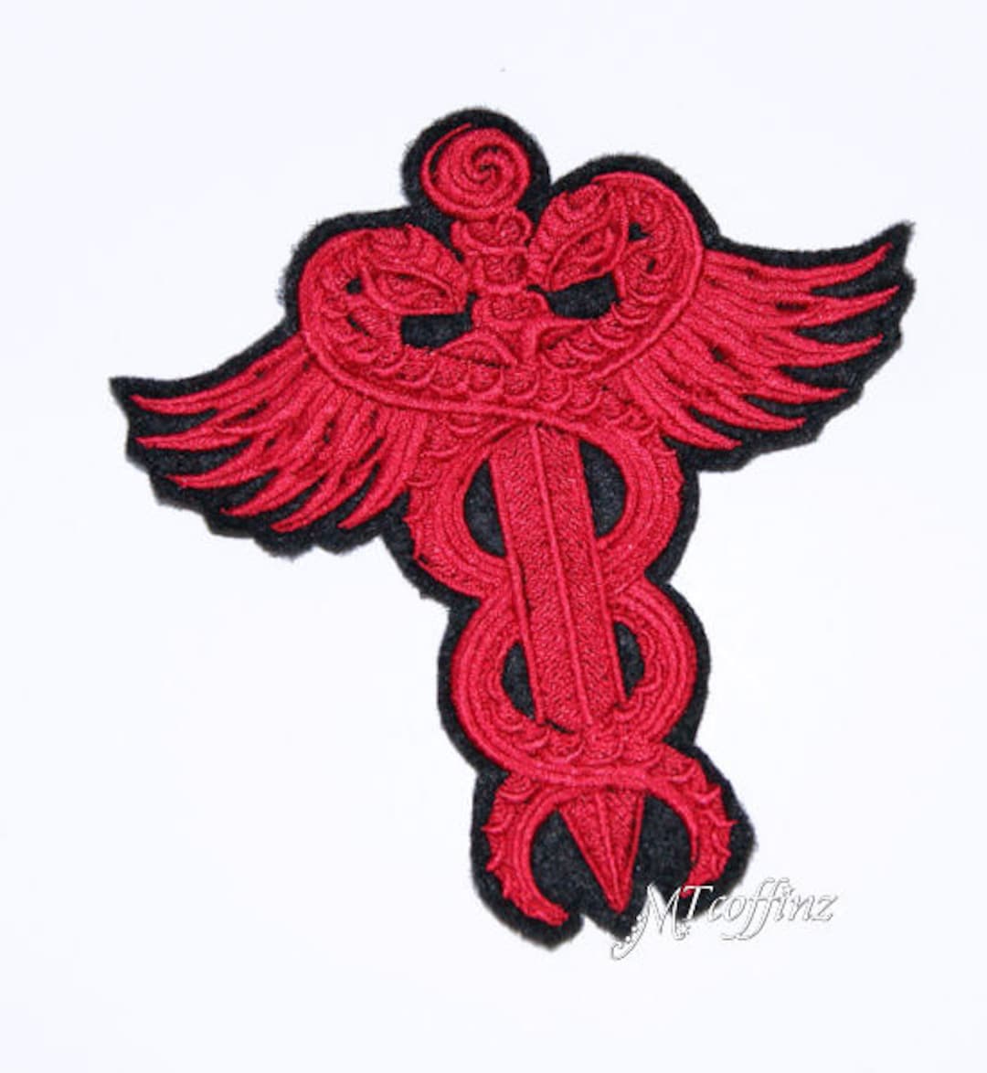 Red Baroque Medical Caduceus Serpent Staff Iron on Embroidery Patch Mtcoffinz - Etsy