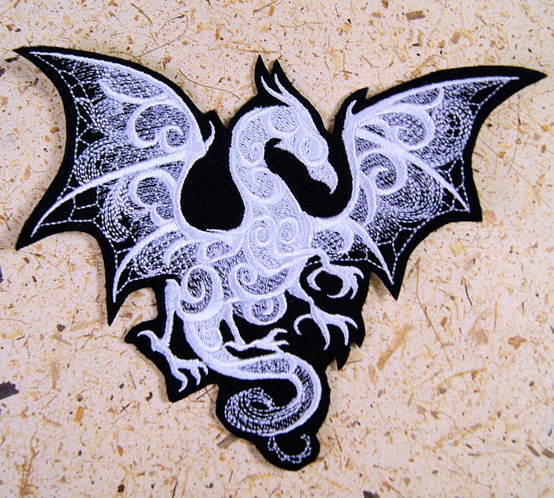 White Dragon Patch Fantasy White Baroque Dragon Wings Iron on ...