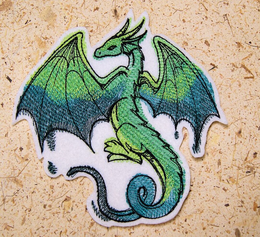 Green Dragon Patch Flying Dragon Patch Embroidery Dragon Teal Green ...