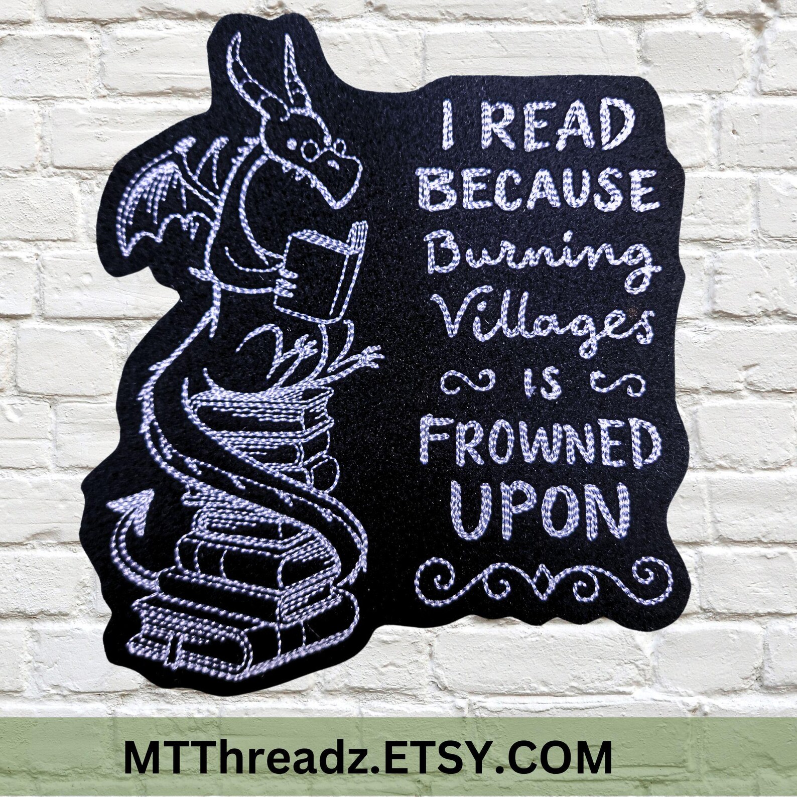 Fantasy Dragon Patch Library Dragon Book Reading Burning Villages Funny ...