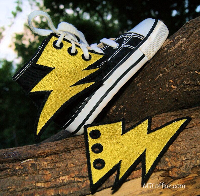 Super Hero Lightning Bolt - Embroidered Shoe Wings - Mtcoffinz - Etsy