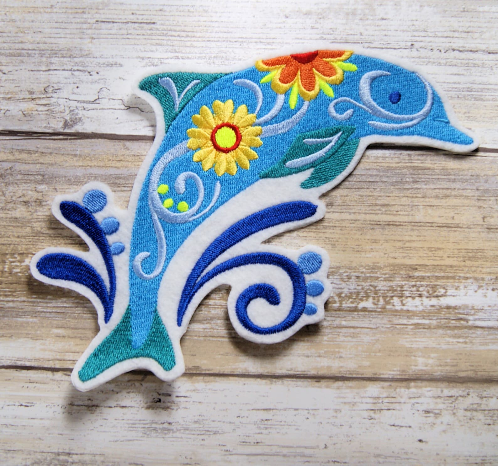 Flower Power Blue Dolphin - Iron on Embroidery Patch Mtcoffinz - Choose ...