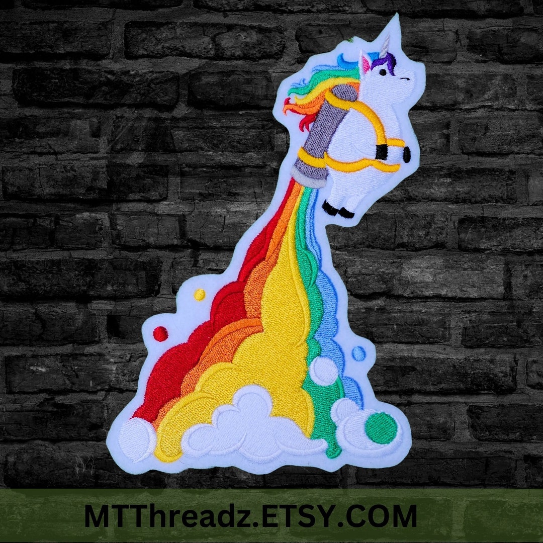 Rainbow Unicorn Patch Jet Pack Fantasy Unicorn Embroidered Patch Magical Unicorn Rainbow Patch ...