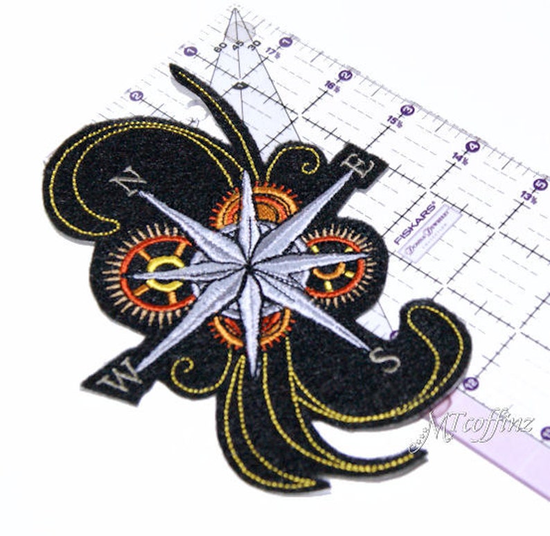 Steampunk Compass Gears Iron on Embroidery Patch Mtcoffinz - Etsy