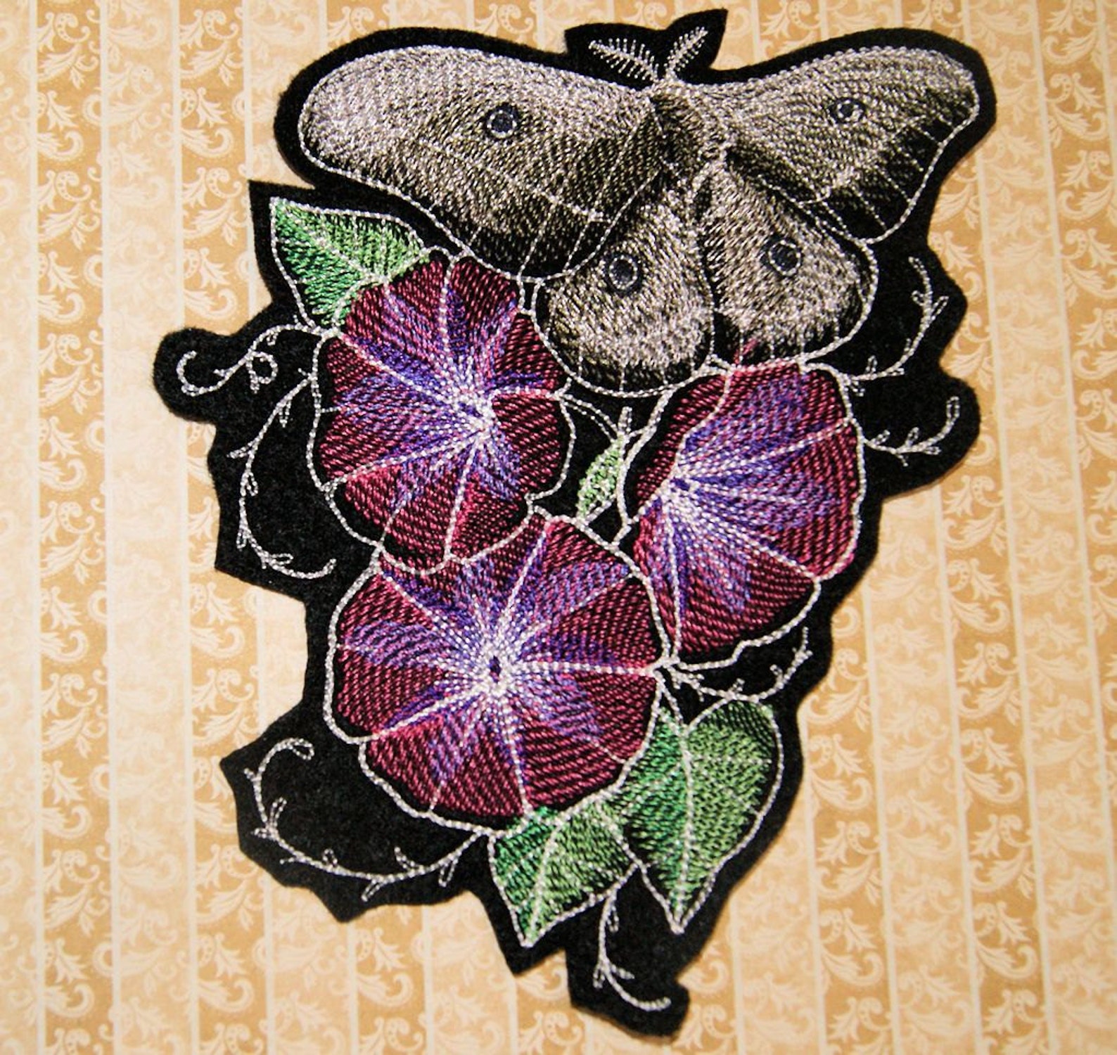 Midnight Nightmare Moth and Flowers Iron on Embroidery Patch - Etsy