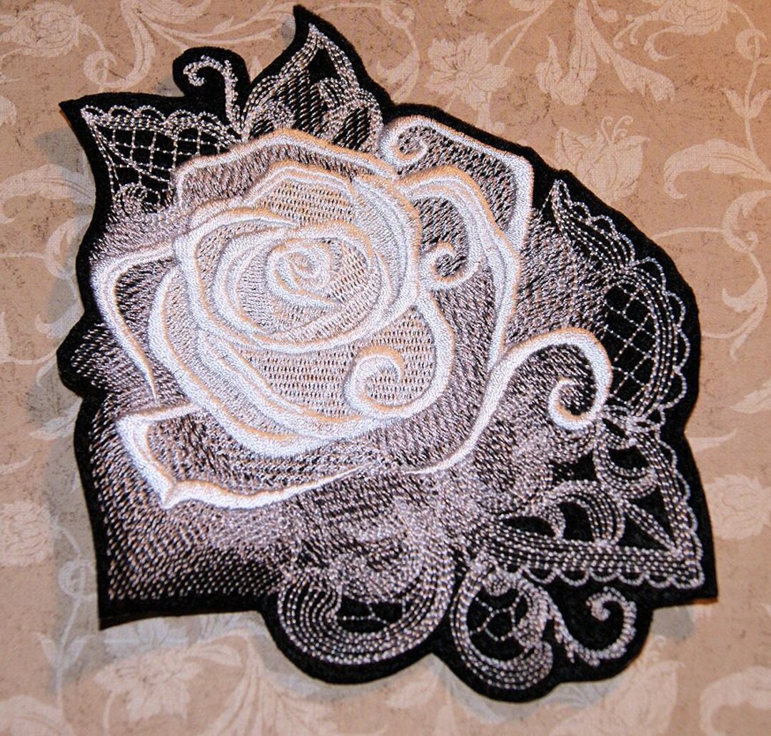 White Rose Patch Ghost Rose White Baroque Embroidery Iron on Embroidery ...