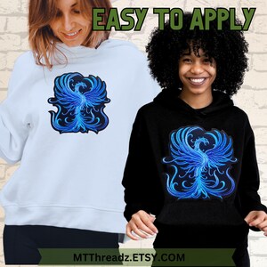 Blue Phoenix Patch Blue Ice Phoenix Iron on Blue Flames Embroidery ...