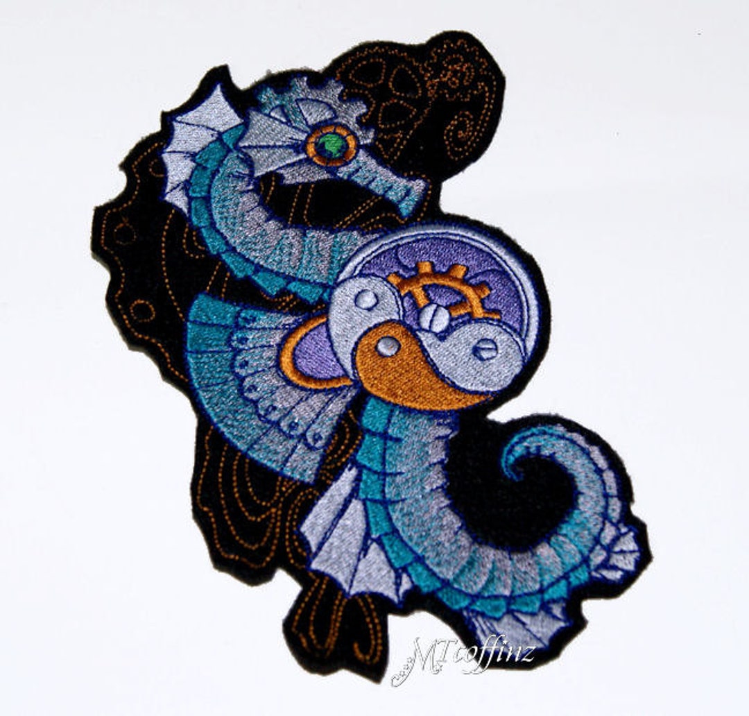 Aquatic Steampunk Mechanical Seahorse Iron on Embroidery Patch ...