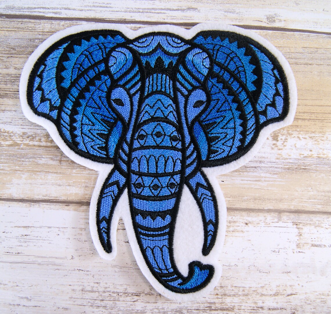 Majestic Blue Elephant Iron on Embroidery Patch Mtcoffinz - Choose Size ...