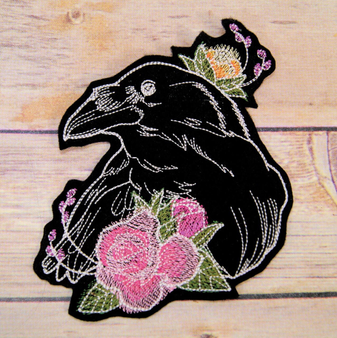 Raven Flowers Gothic Dire Blooms Iron on Embroidery Patch Mtcoffinz ...