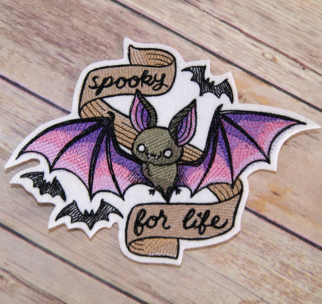 Spooky for Life Pink Purple Vampire Bat Iron on Embroidery Patch ...