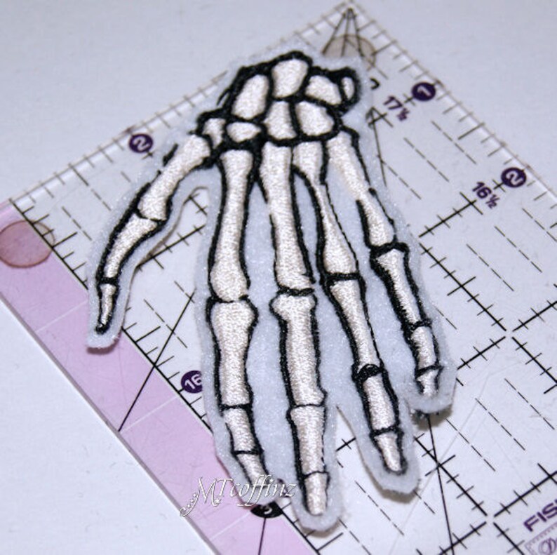 Spooky Skeleton Hand Bones Iron on Embroidery Patch Mtcoffinz - Etsy