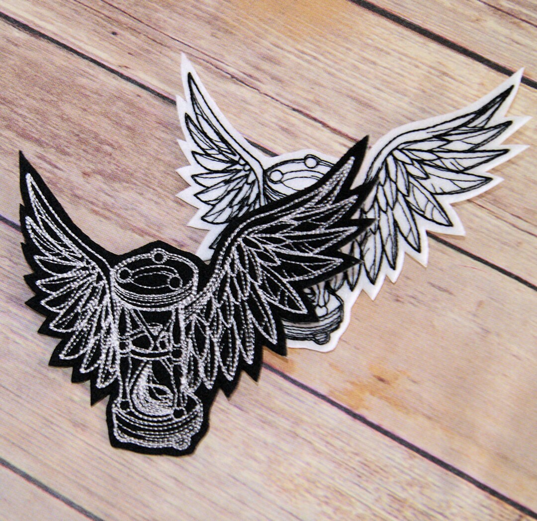 Time Flies Hourglass and Wings Iron on Embroidery Patch Mtcoffinz ...