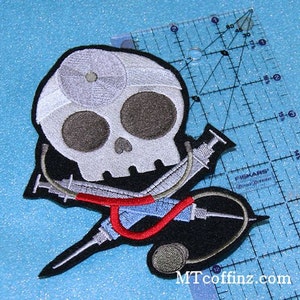 Medical Doctor Skull Crossbones Iron on Embroidery Patch Mtcoffinz ...