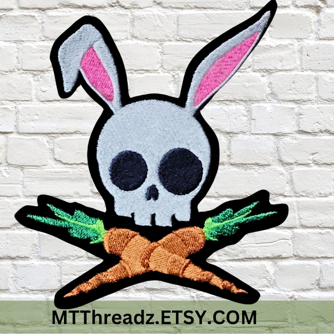 Rabbit Skull Patch Skull and Crossbones Easter Bunny Carrots Iron on ...