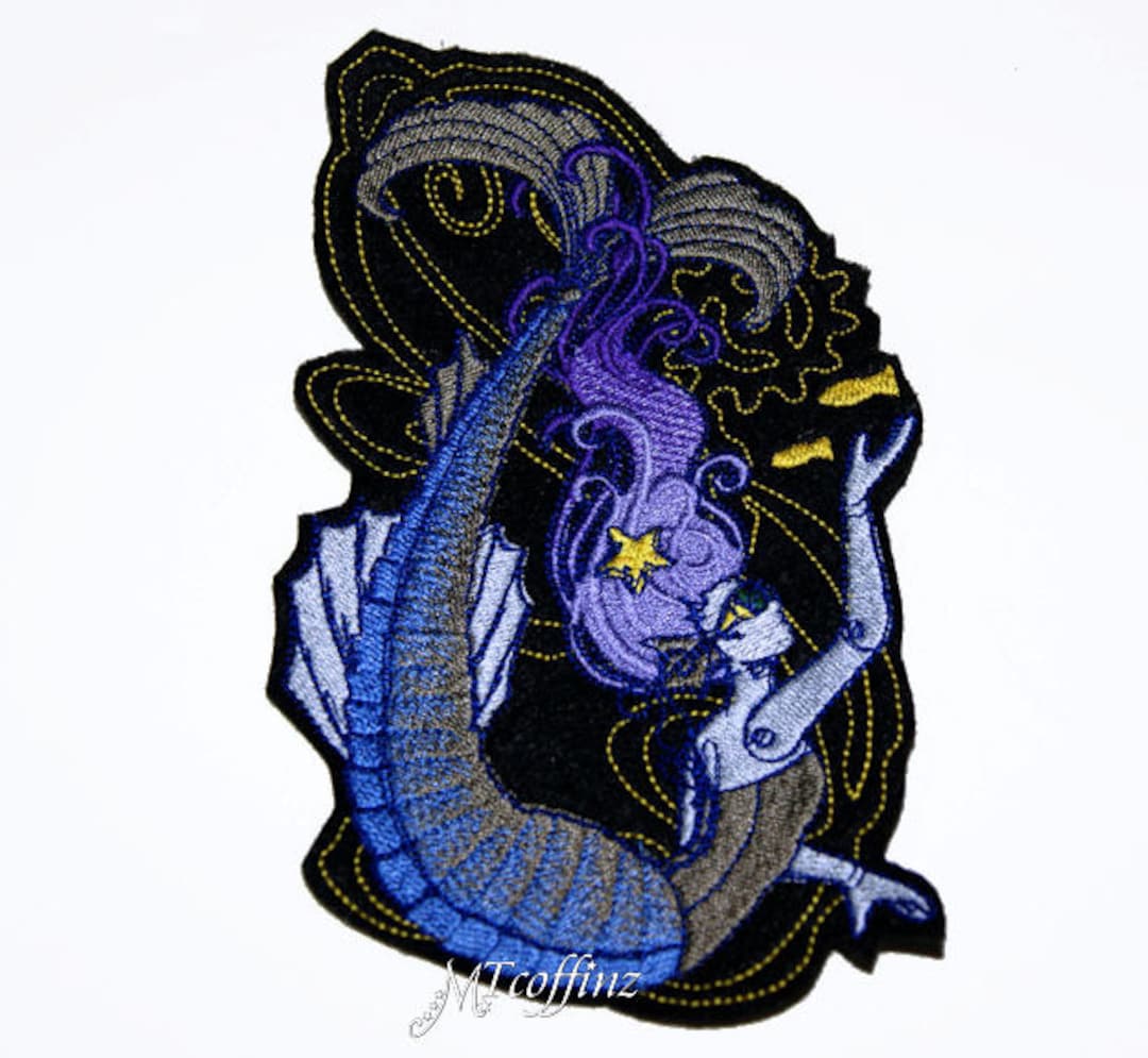Steampunk Aquatic Mechanical Mermaid Gears Iron on Embroidery Patch ...