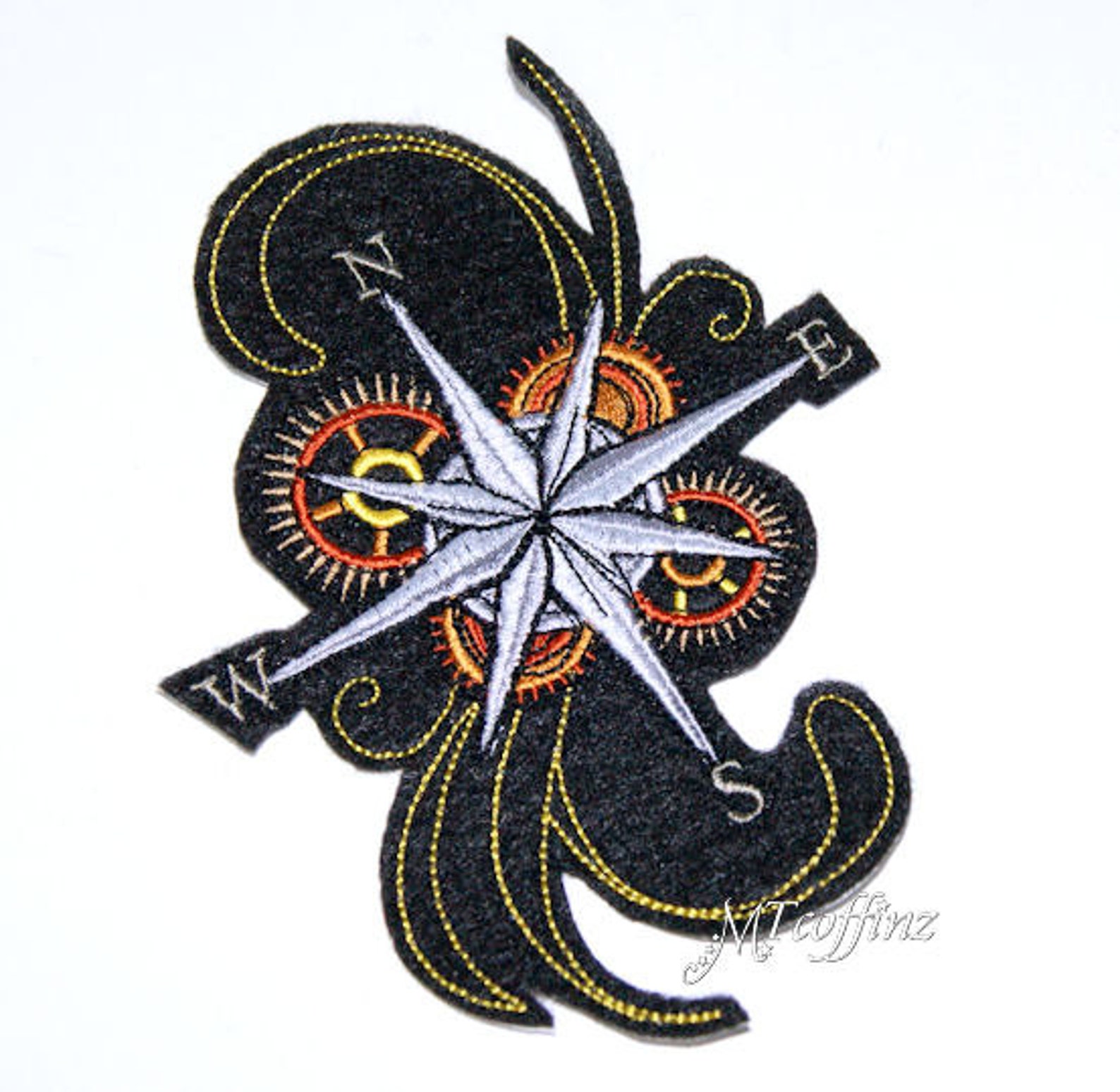 Steampunk Compass Gears Iron on Embroidery Patch Mtcoffinz - Etsy