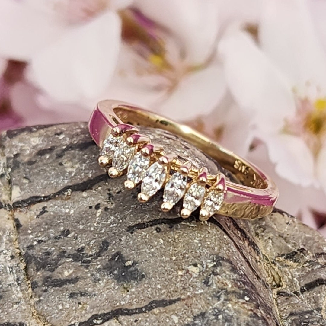 14KY Gold Pyramid Marquise Cut Diamond Ring st-3969 - Etsy