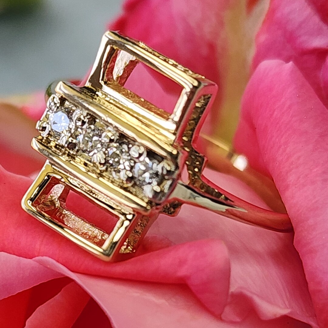 14K Yellow Gold Modern Four Diamond Ring (st - 3705) - Etsy