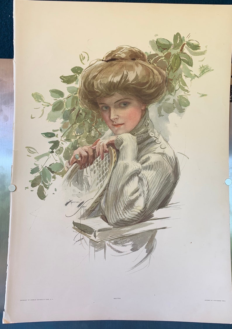 Vintage Lithograph - Lady in Waiting - Original 1913 - Etsy