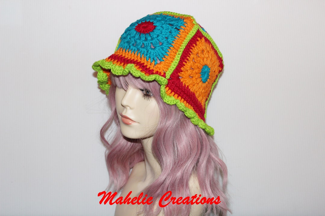 Handmade Colorful Crochet Hat, Crochet Bucket Hat, Funky Crochet Hat ...