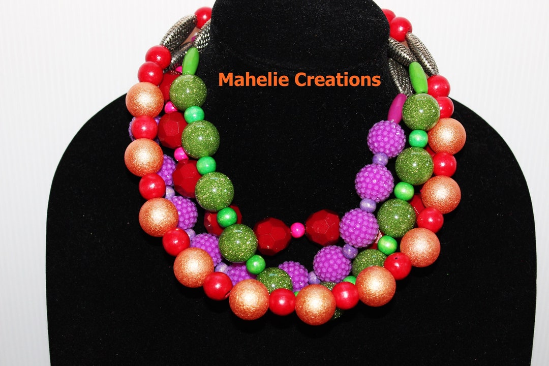 Colorful Statement Necklace, Big Bold Chunky Necklace, Beaded Necklace ...