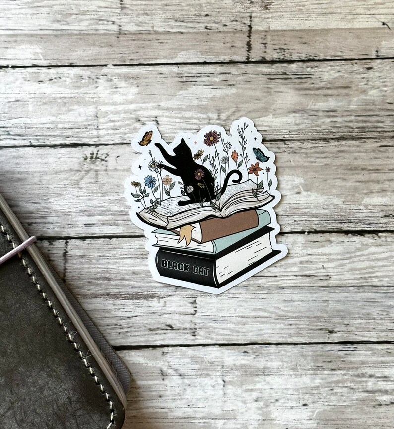 Cat and Books Sticker, Planner Stickers, Book Lover Gift, Reader ...