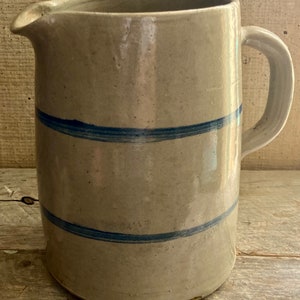 ANTIQUE STONEWARE PITCHER / Gray With Blue Stripes / Farmhouse Decor ...