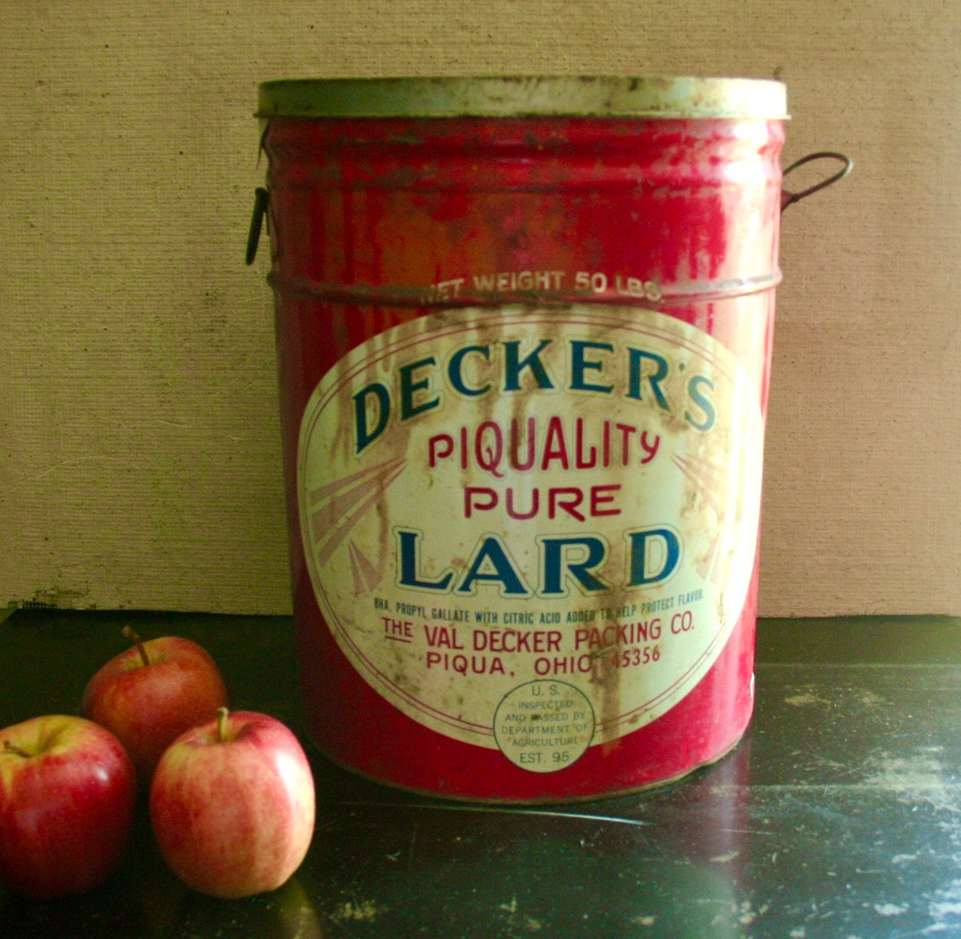 Antique Decker's 50 Pound Large Tin, 1920s, Piqua, Ohio, Antique Lard ...