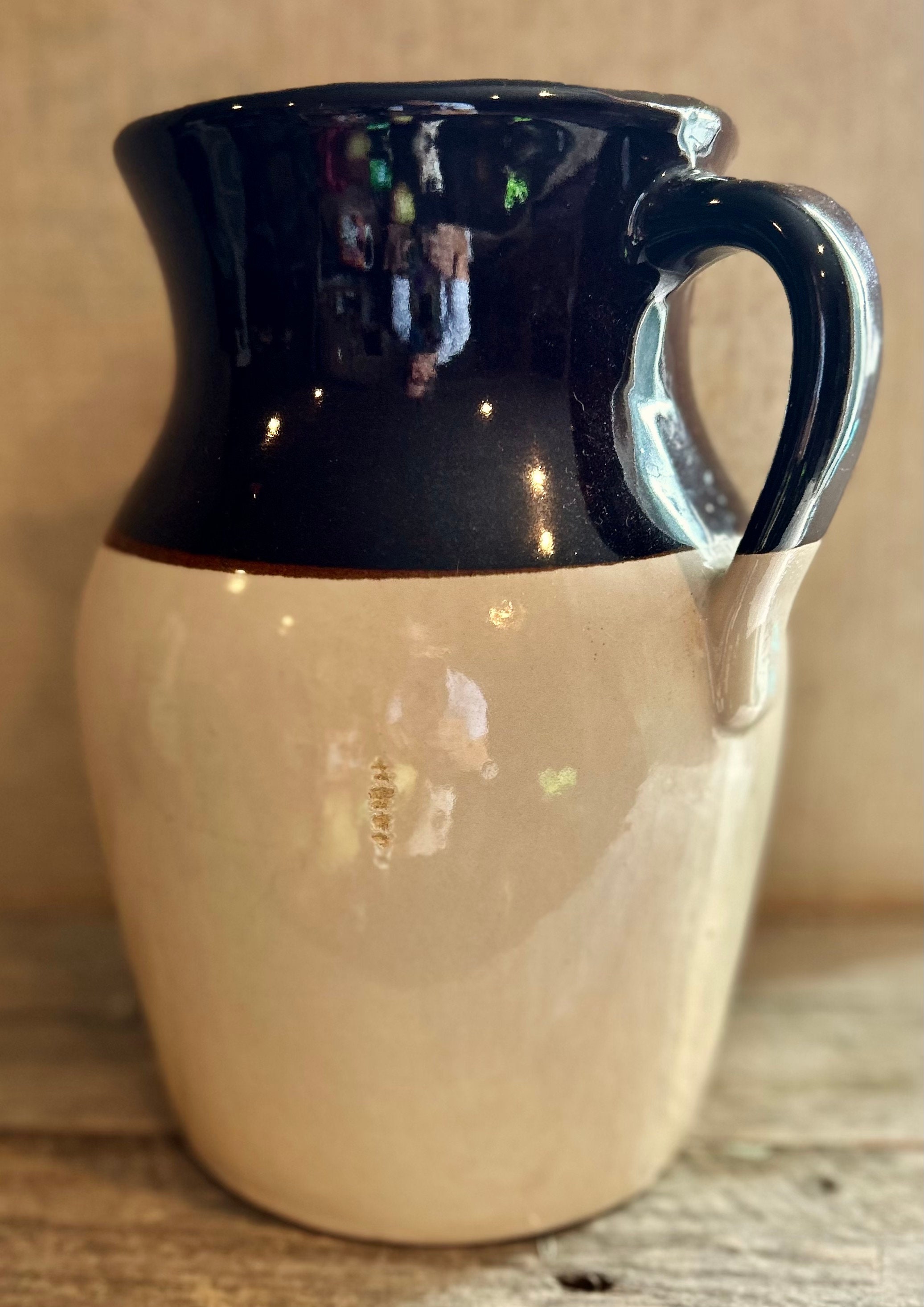 Antique Stoneware Pitcher, Two-tone Rustic Farmhouse Vase - Etsy