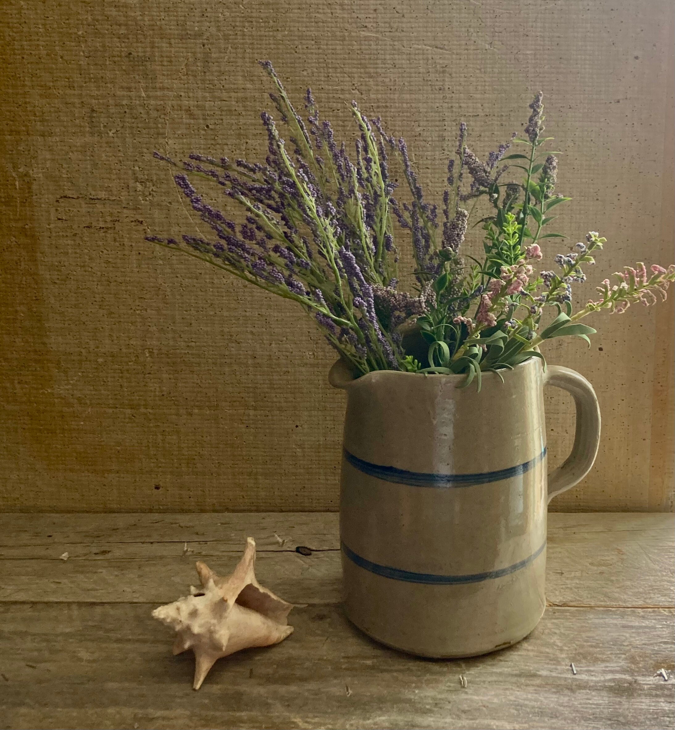ANTIQUE STONEWARE PITCHER / Gray With Blue Stripes / Farmhouse Decor ...